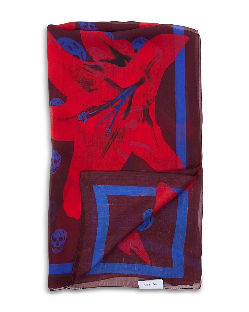 McQueen Lily & Classic Skull Silk Scarf in Red | Lyst