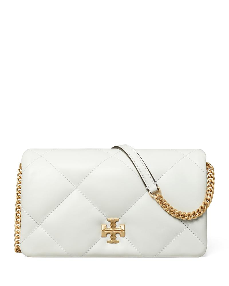 Tory Burch Kira Diamond Quilted Leather Chain Wallet in White | Lyst
