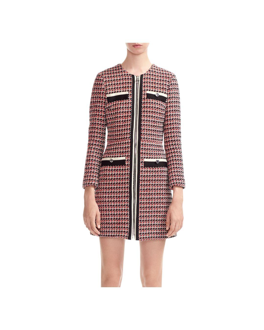 Maje Romane Tweed Mini Dress in Red | Lyst