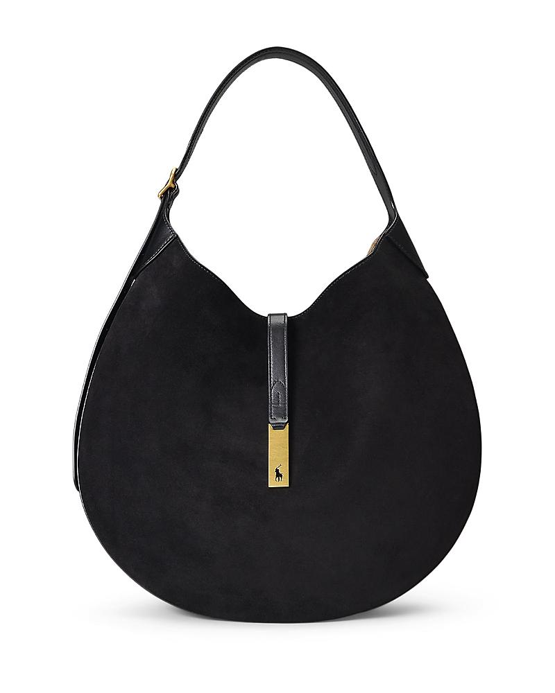 Polo Ralph Lauren Polo Id Large Suede Shoulder Bag in Black | Lyst