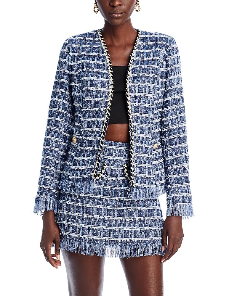 Aqua Tweed Fringe Jacket in Blue | Lyst