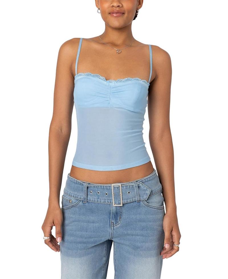Edikted Elina Sheer Mesh Bra Top in Blue | Lyst