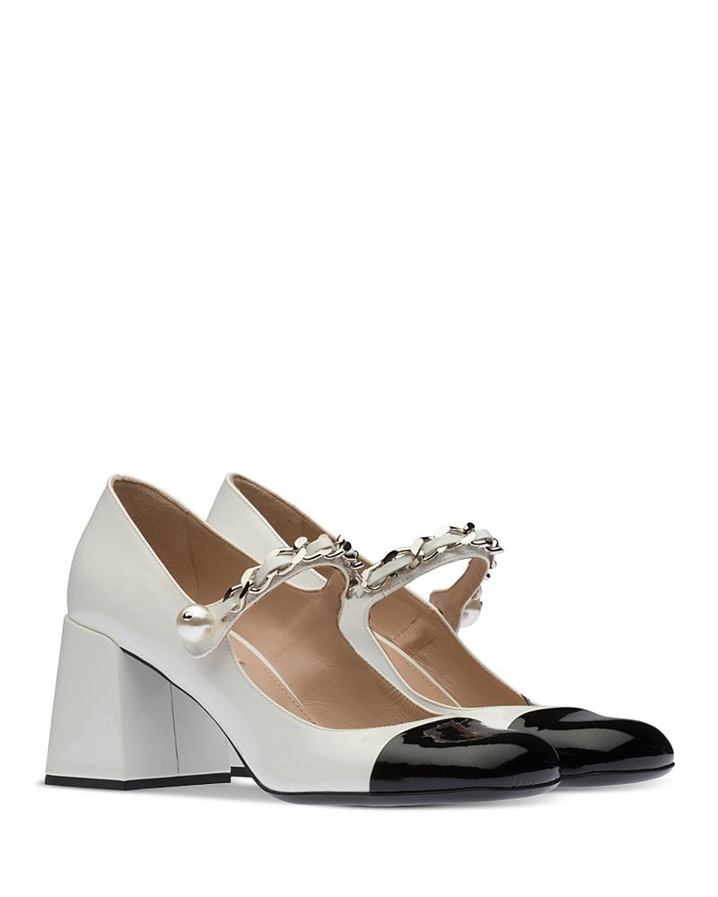 Miu Miu Cap Toe Block Heel Mary Jane Pumps in White | Lyst