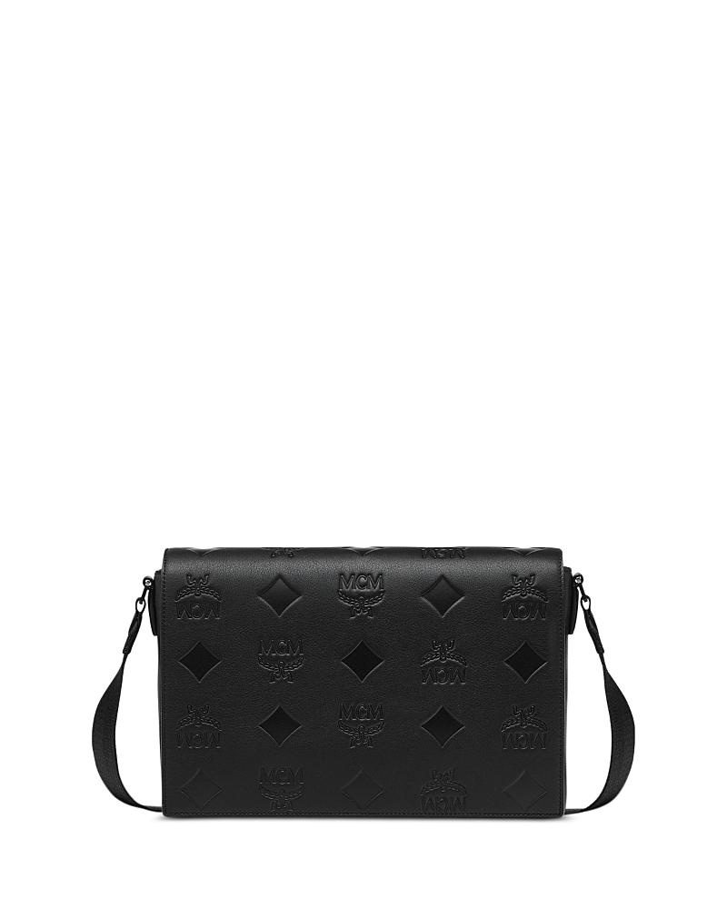 MCM Klassik Small Maxi Monogram Embossed Leather Messenger Bag in Black ...