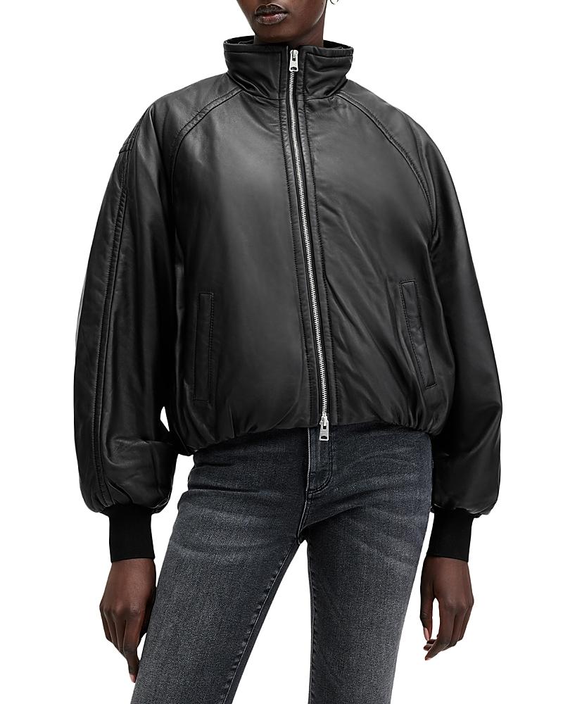 AllSaints Rowan Leather Bomber Jacket in Black | Lyst