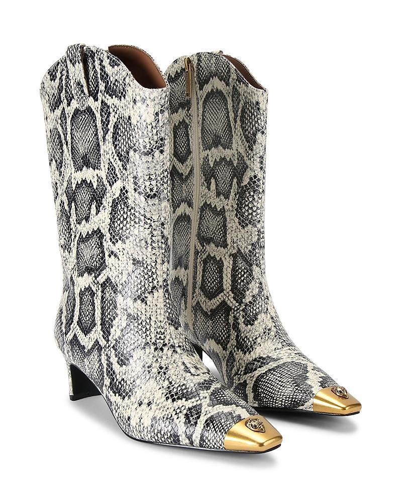 Kurt Geiger Regent Snip Toe High Heel Snake Embossed Boots in Gray | Lyst