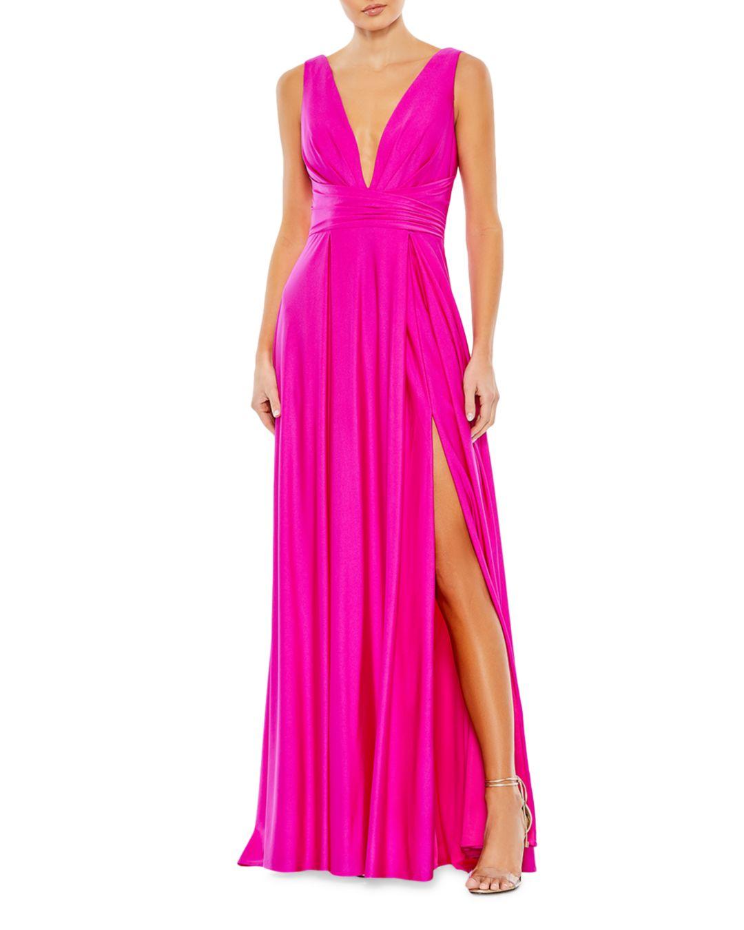 Mac Duggal Ieena Satin V-neck Gown in Pink | Lyst