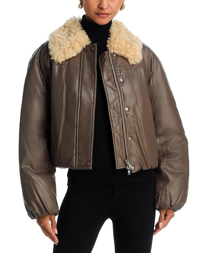 Stand Studio Fran Padded Faux Leather Bomber Jacket in Black | Lyst