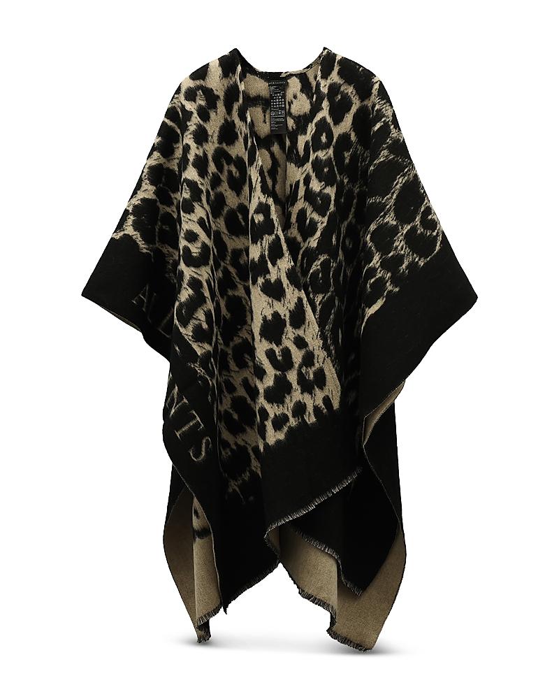 AllSaints Leppo Logo Border Woven Wool Ruana in Black | Lyst