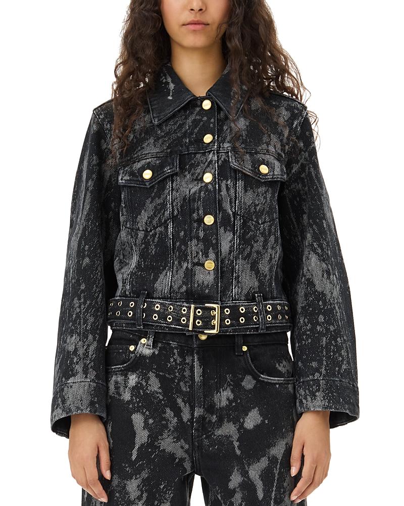 Ganni Belted Heavy Denim Jacket in Black | Lyst