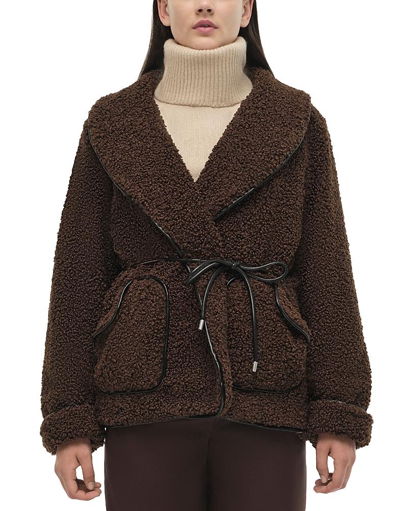 Jonathan Simkhai Kimia Tie Waist Shawl Collar Jacket in Brown | Lyst