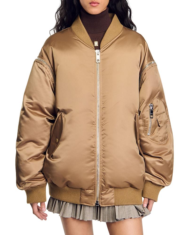 Sandro Gaga Puffer Bomber Jacket in Brown | Lyst