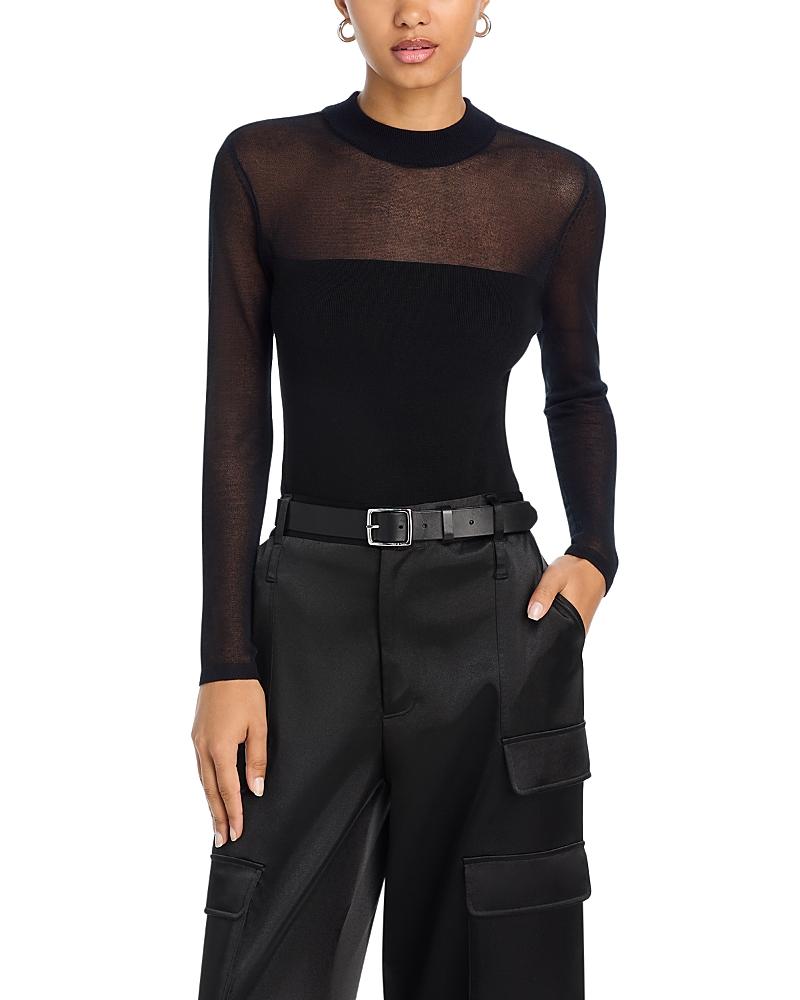 Aqua Sheer Knit Mock Neck Top in Black | Lyst