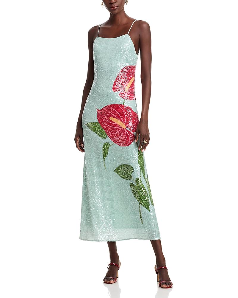 FARM Rio Anthurium Flowers Sequined Slip Dress in Green | Lyst