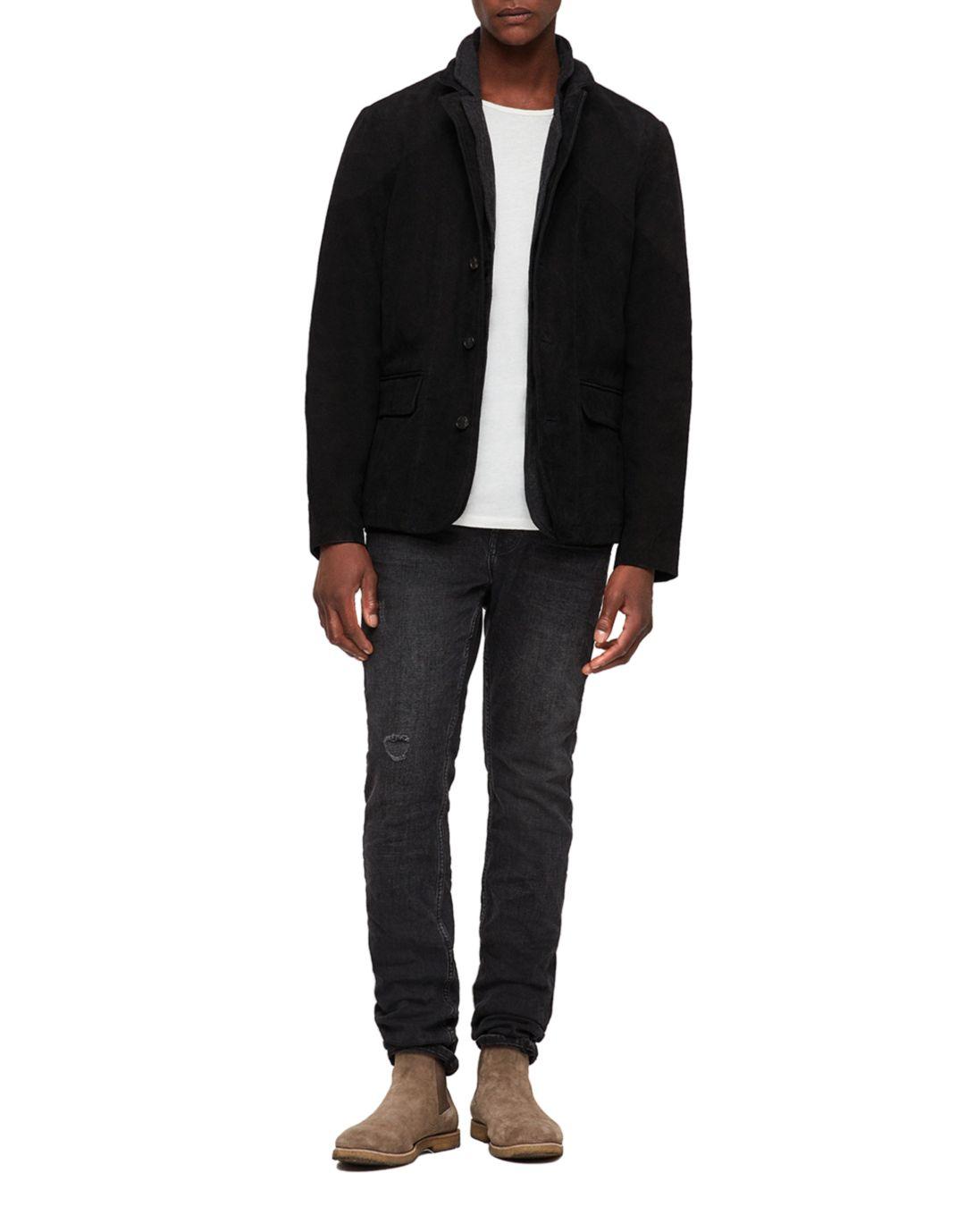 AllSaints Survey Leather Blazer in Washed Black (Black) for Men - Save ...