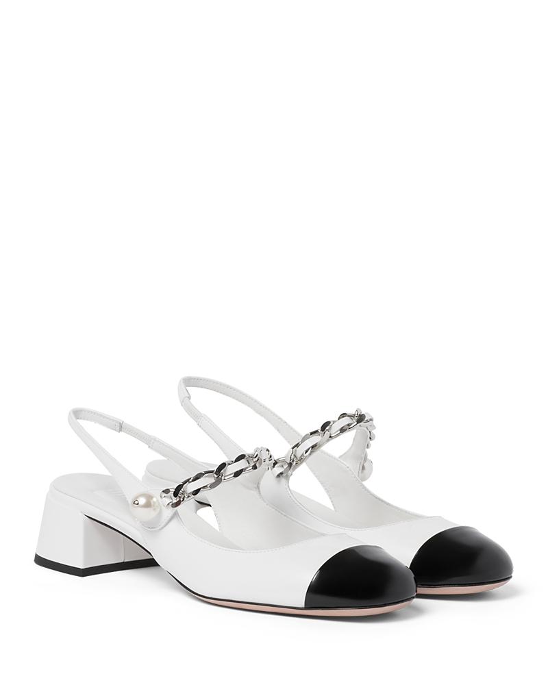 Miu Miu Cap Toe Iconic Slingback Pumps in White | Lyst