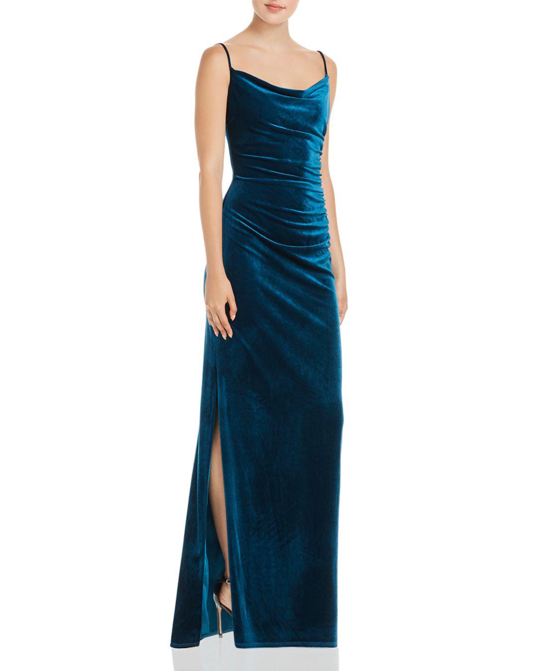 Laundry By Shelli Segal Ruched Velvet Gown In Blue Lyst
