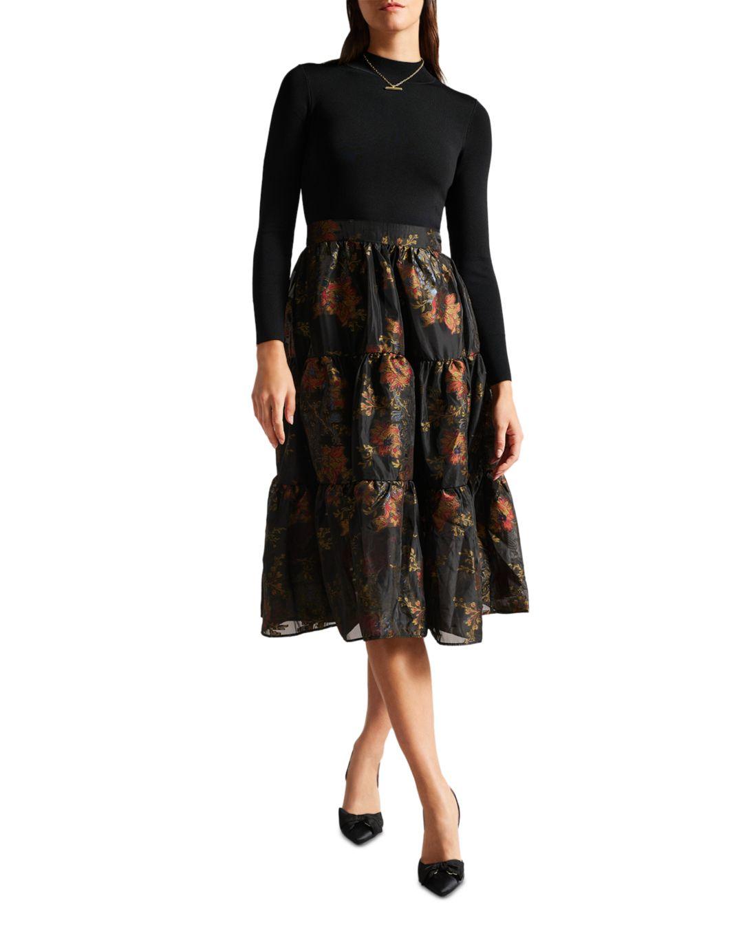 Ted Baker Audria Knit Bodice Tiered Midi Dress In Black Lyst