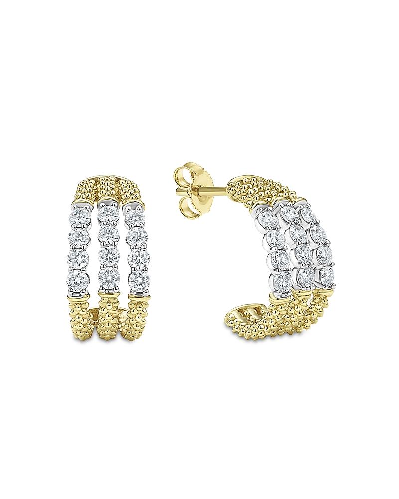 Lagos 18K & Signature Caviar Diamond Triple Row Hoop Earrings in ...