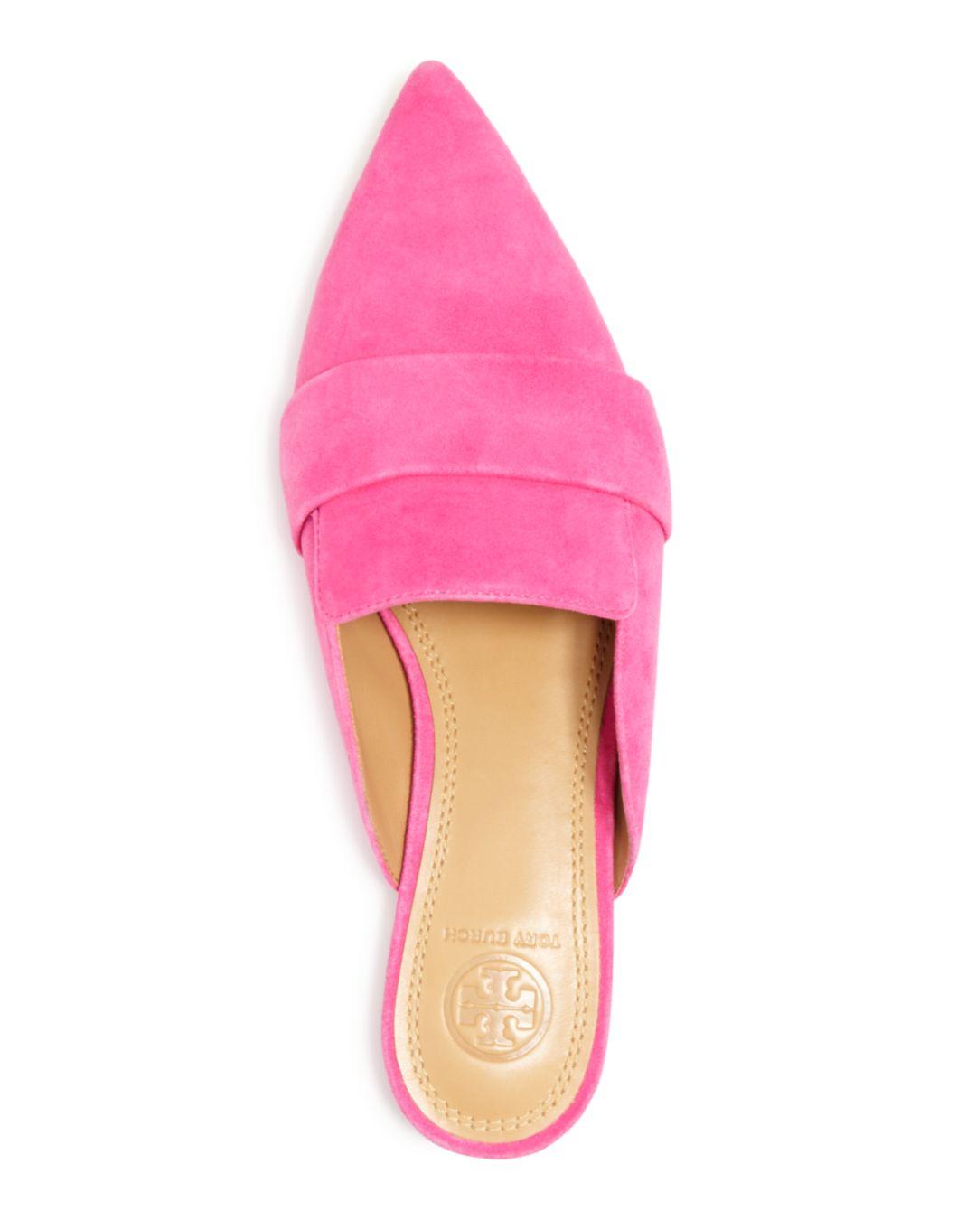 Tory Burch Suede Women's Rosalind Pointed Toe Mules in Pink - Lyst
