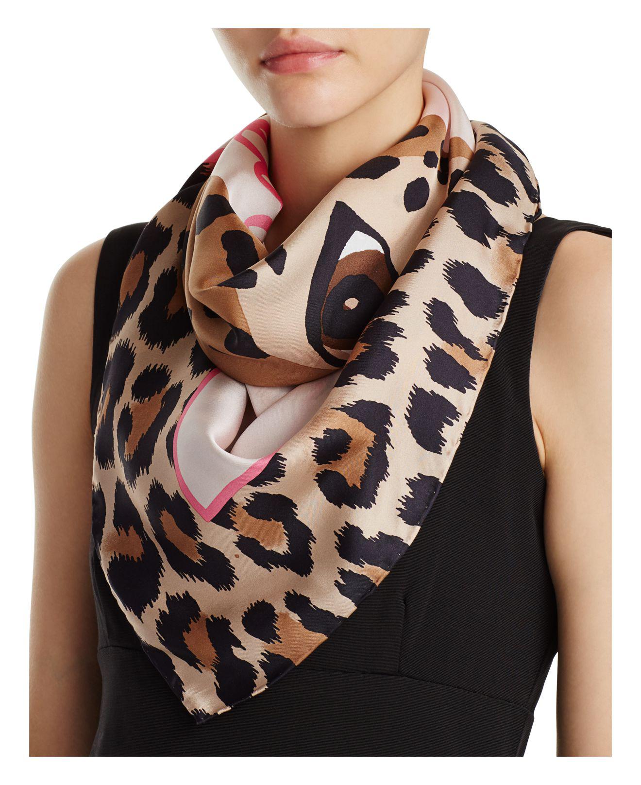 Kate Spade Cheetah Silk Square Scarf - Lyst