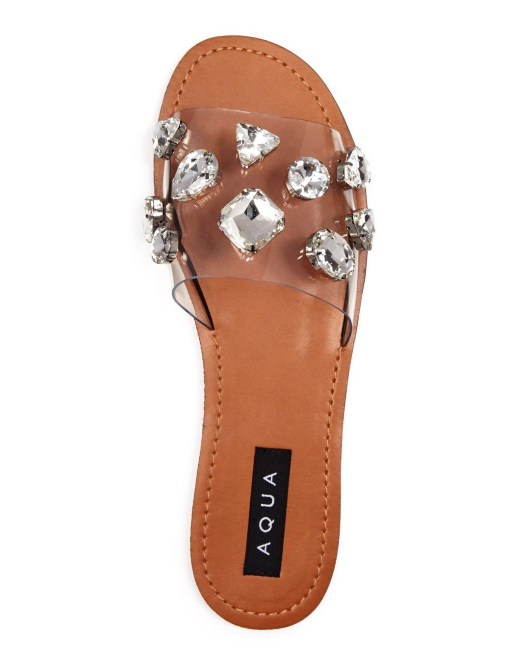 Aqua Women's Twink Crystal Embellished Clear Slide Sandals - Lyst