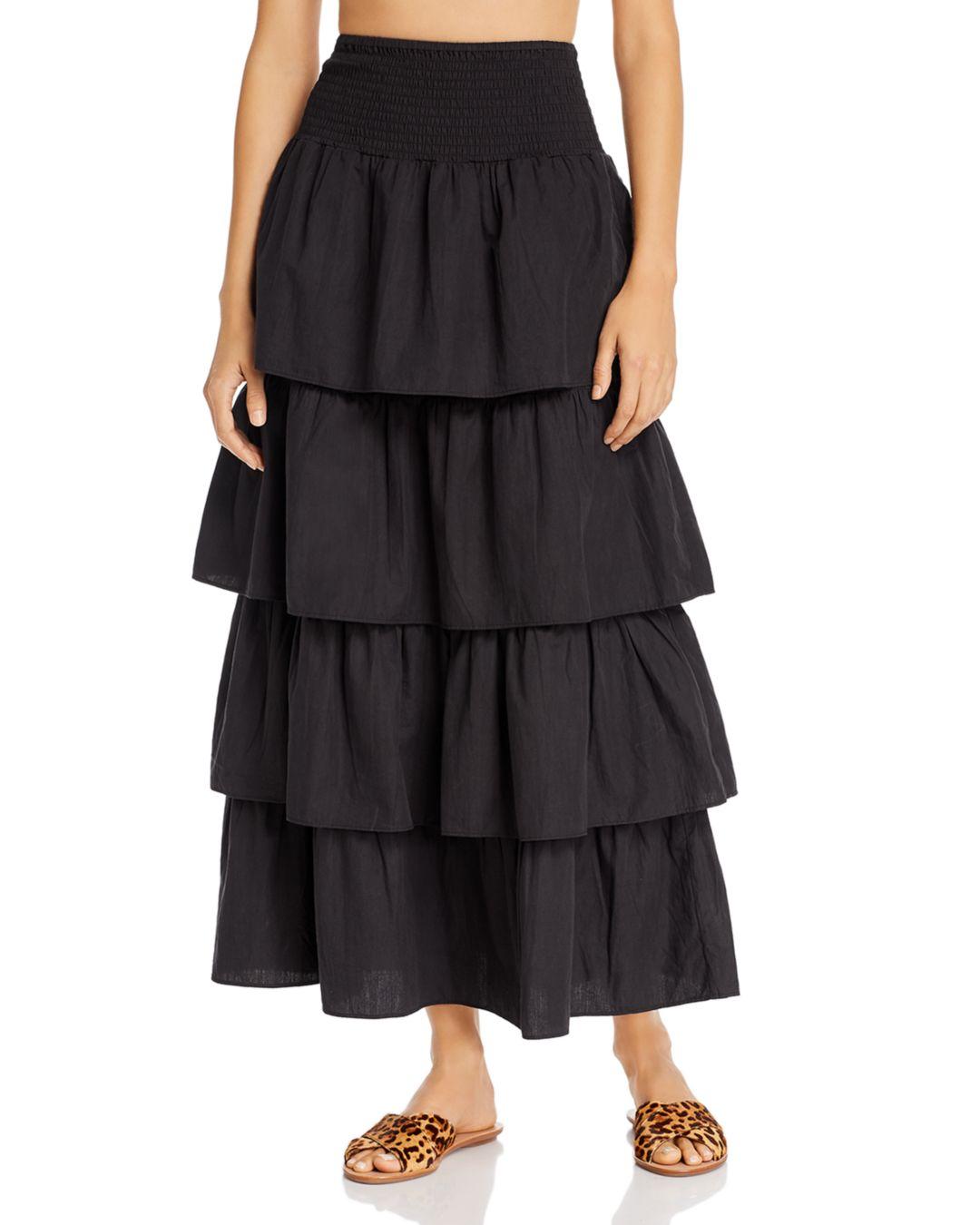 Onia X Weworewhat Paloma Tiered Ruffle Cotton Skirt in Black - Lyst