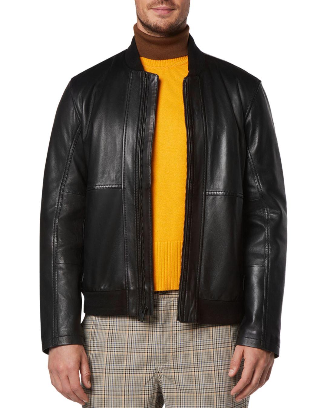 Andrew Marc Macneil Leather Bomber Jacket in Black for Men | Lyst
