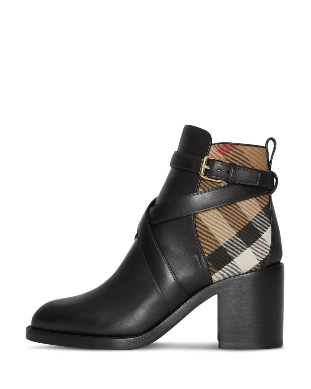 Burberry Pryle Check And Leather Booties in Black - Save 55% - Lyst