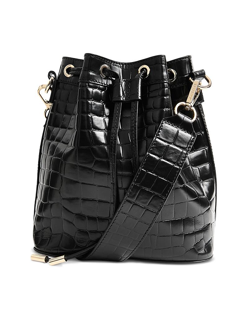 Whistles Giulia Croc Embossed Bucket Bag in Black | Lyst