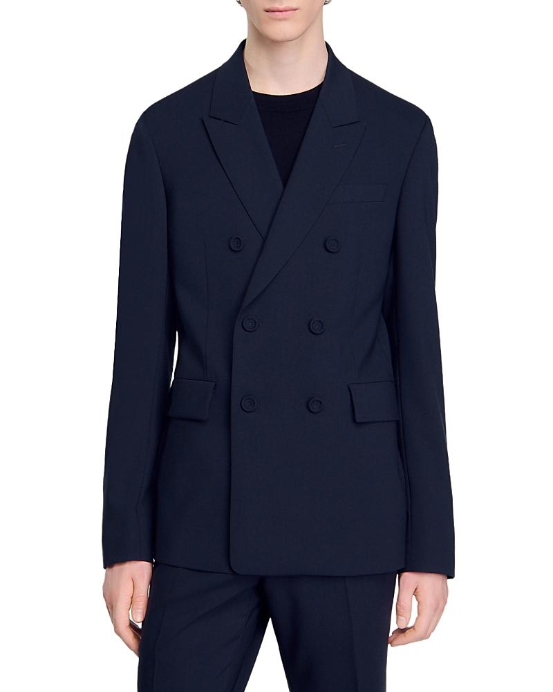 Sandro Croise Oversized Fit Wool Suit Jacket in Blue for Men | Lyst
