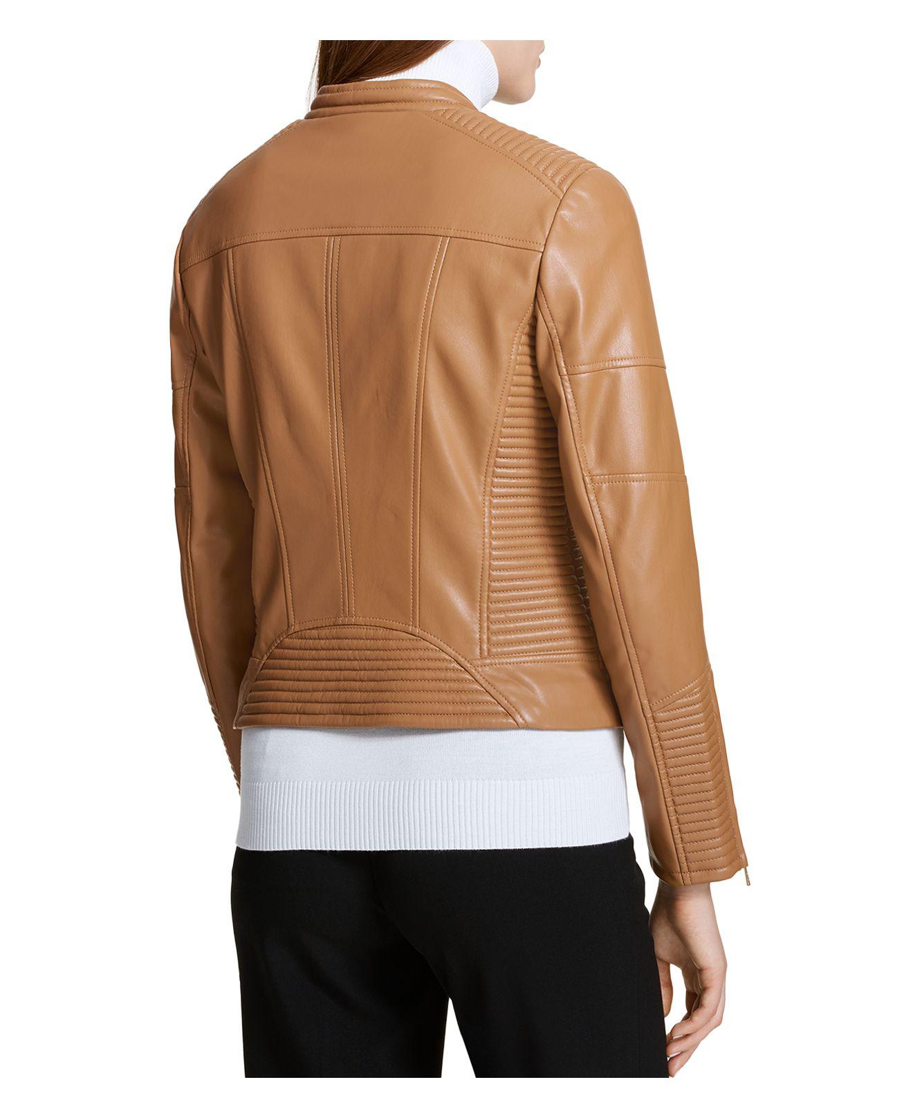 Lyst - Calvin Klein Faux Leather Moto Jacket in Brown Lyst - Calvin Klein Faux Leather Moto Jacket in Brown