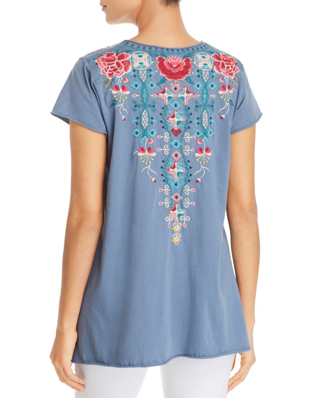 Johnny Was Peta Embroidered Drape Top in Denim (Blue) - Lyst
