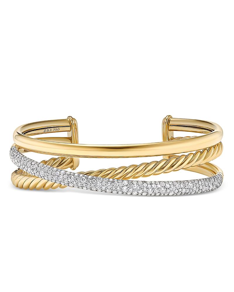 David Yurman Pave Crossover Three Row Cuff Bracelet in Metallic | Lyst