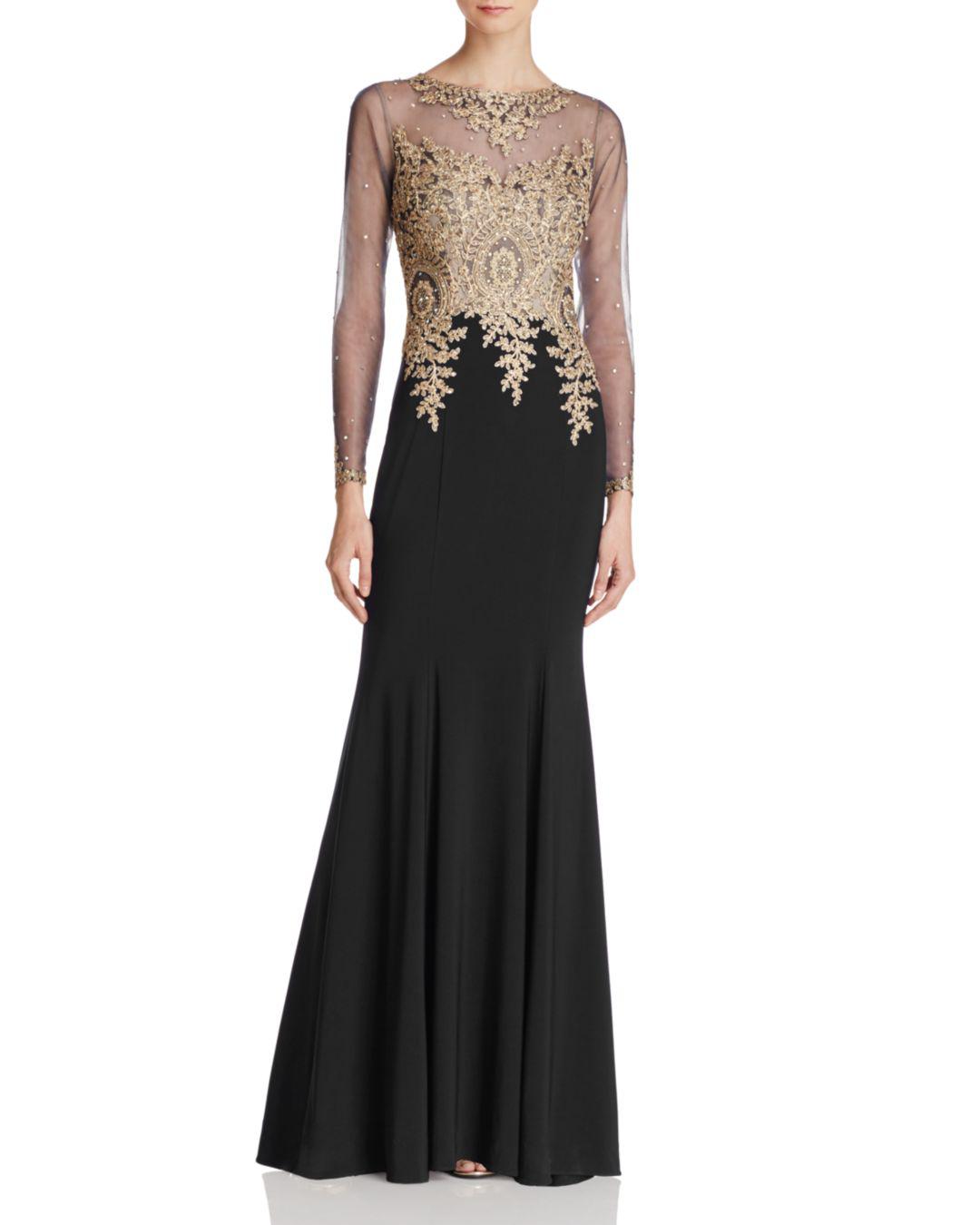Betsy And Adam Embroidered Bodice Gown In Black Gold Black Lyst