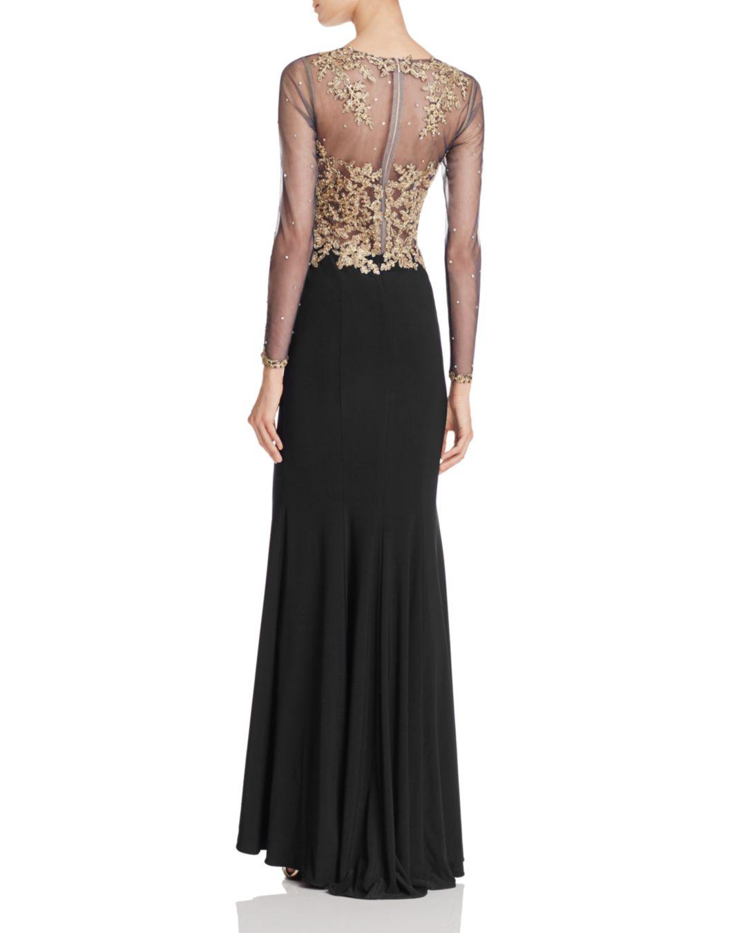 Betsy And Adam Embroidered Bodice Gown In Black Gold Black Lyst