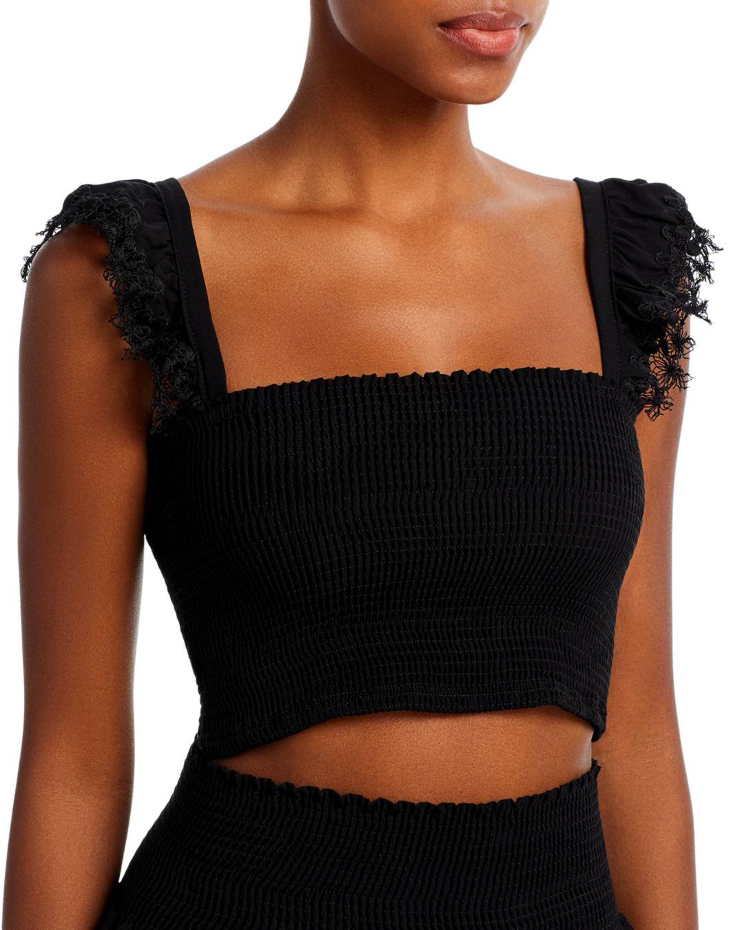 Peixoto Mariel Smocked Crop Top Swim Cover Up In Black Lyst
