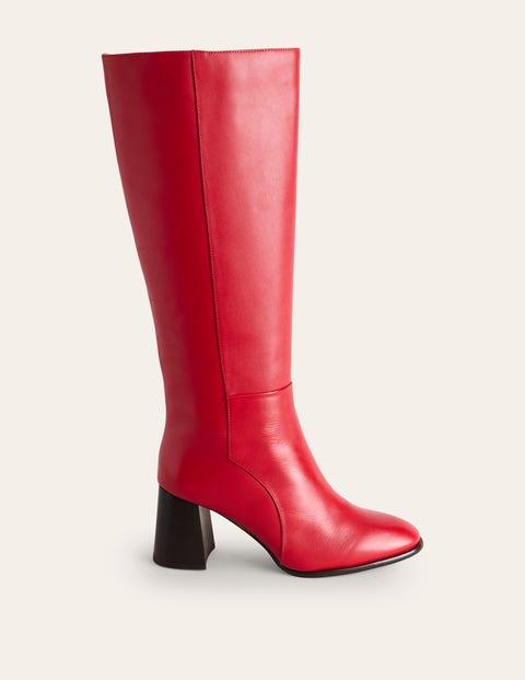 Boden Heeled Leather Knee Boots in Red | Lyst