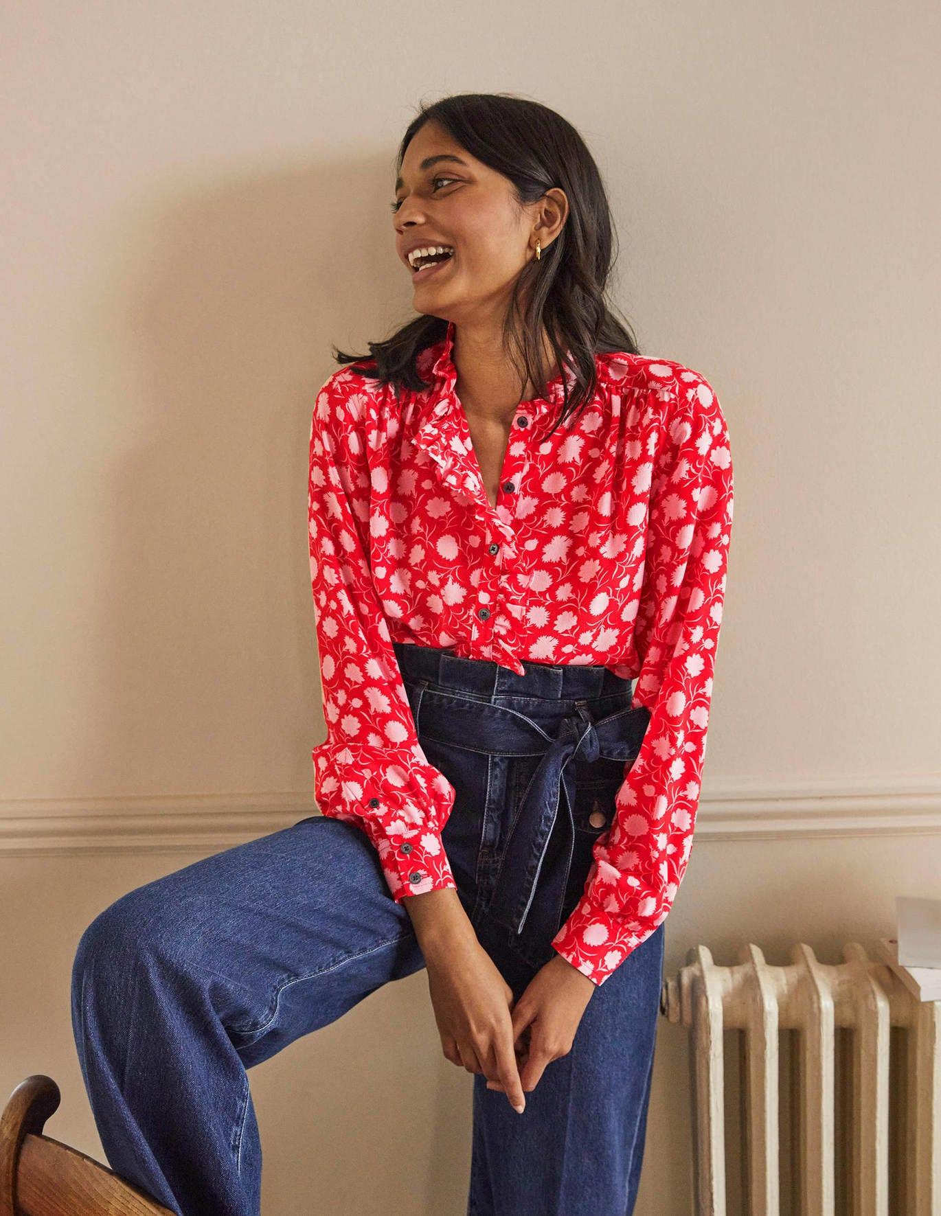 Boden High Neck Ruffle Silk Blouse Red | Lyst UK