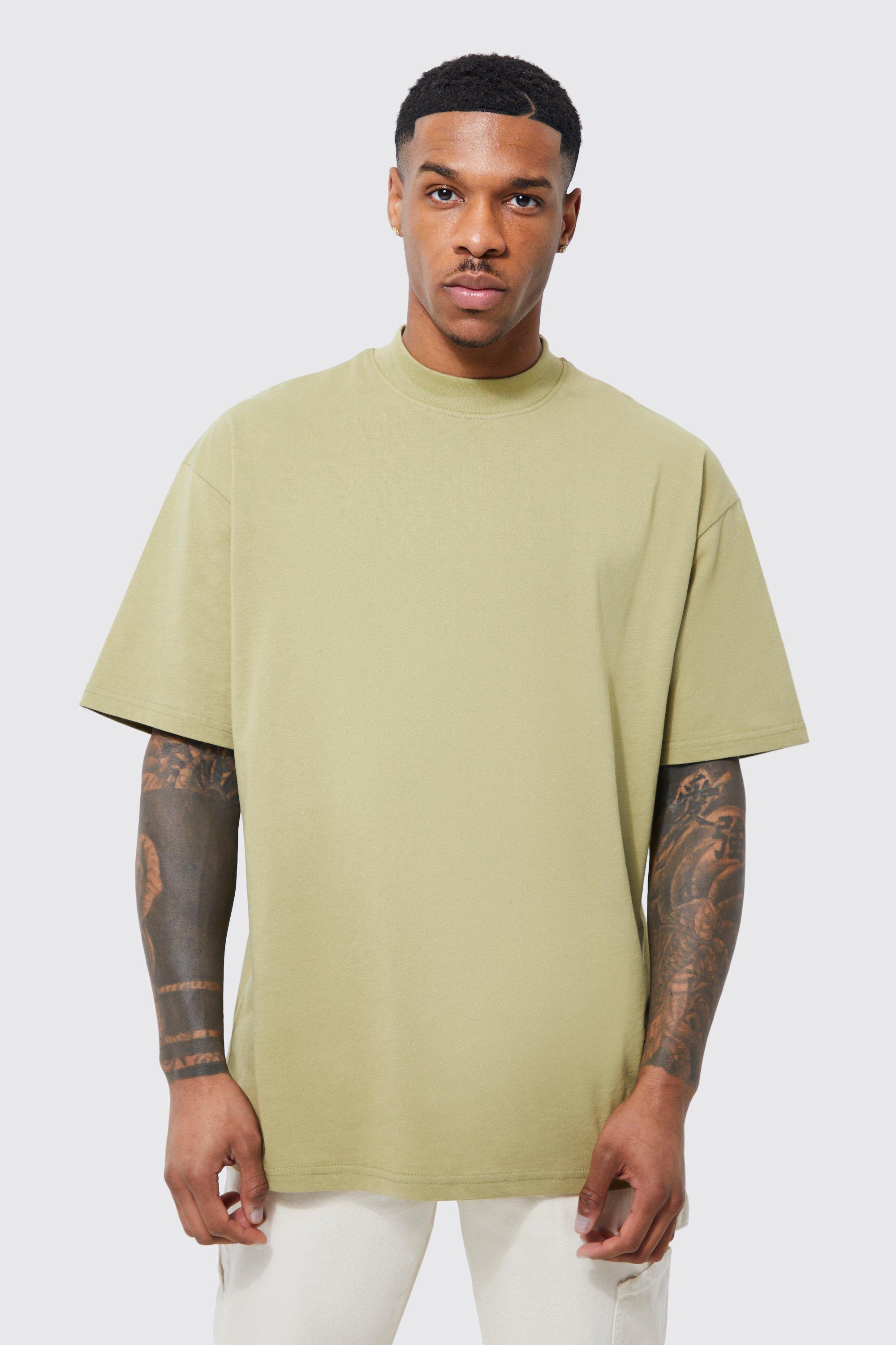 Boohooman Oversized Extended Neck T Shirt In Green For Men Lyst