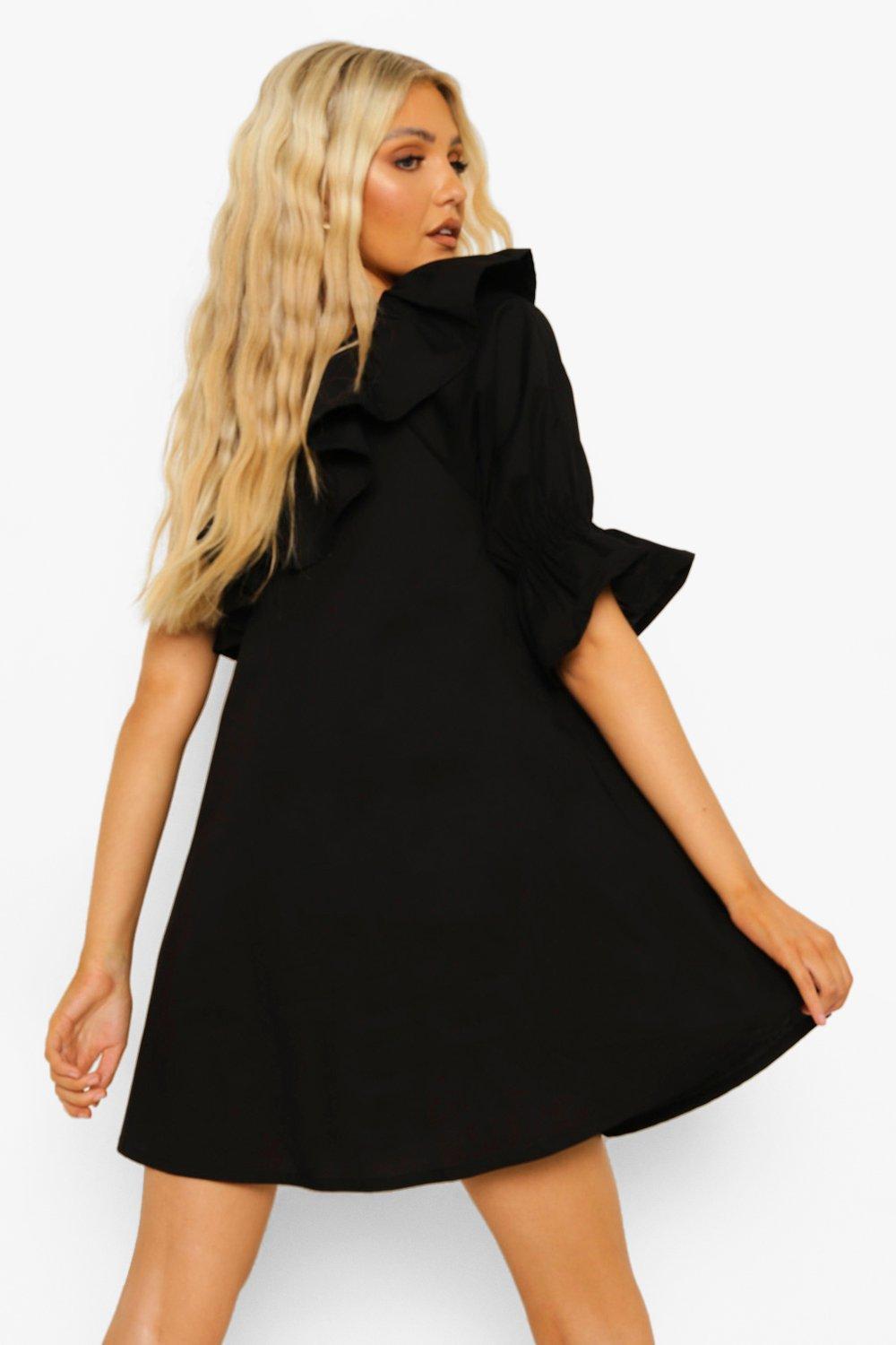 Buy boohoo black ruffle dress> OFF-51%