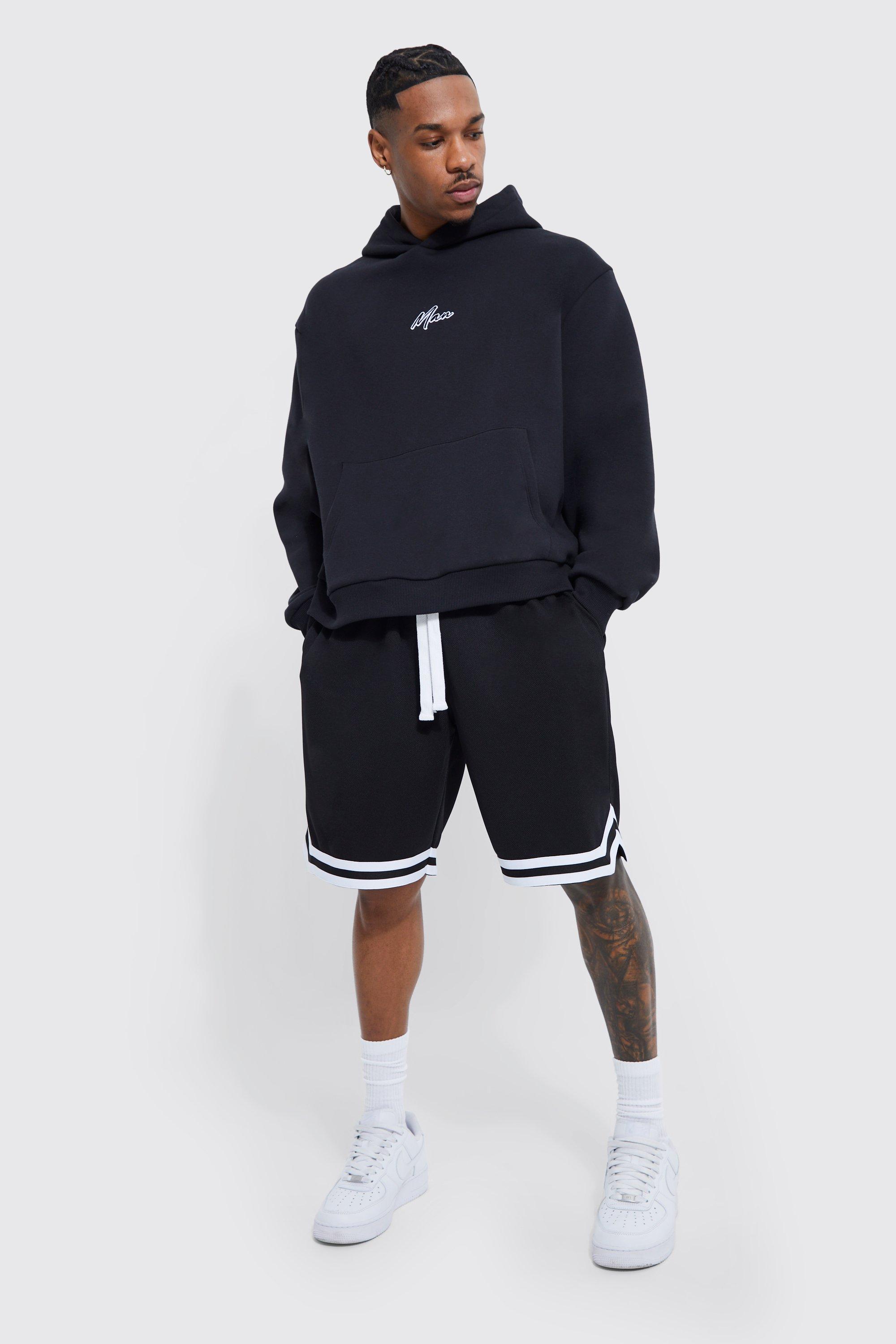 Boohoo Oversized Boxy Man Hooded Mesh Short Tracksuit In Blue Lyst