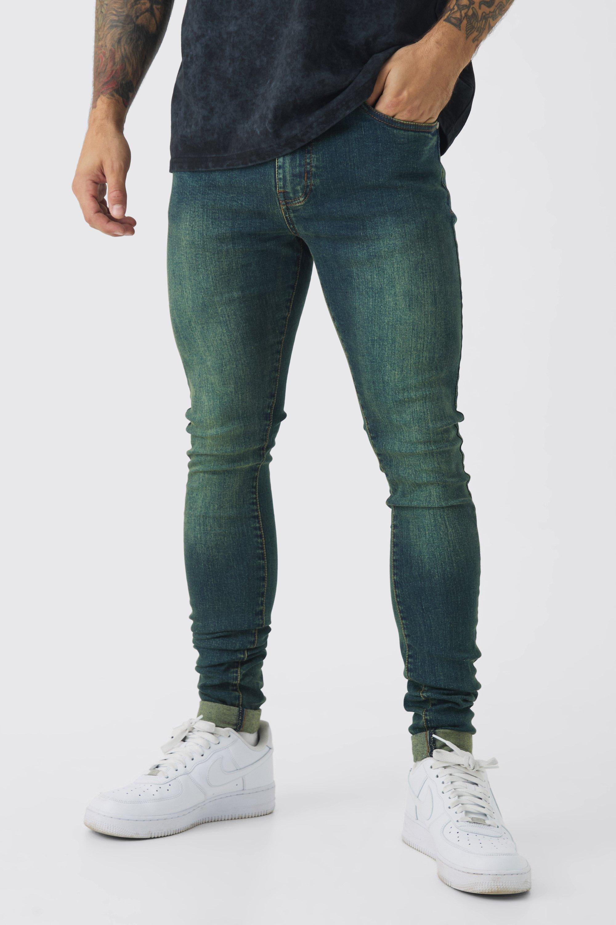 BoohooMAN Super Skinny Stretch Stacked Green Tinted Jeans in Blue for Men | Lyst