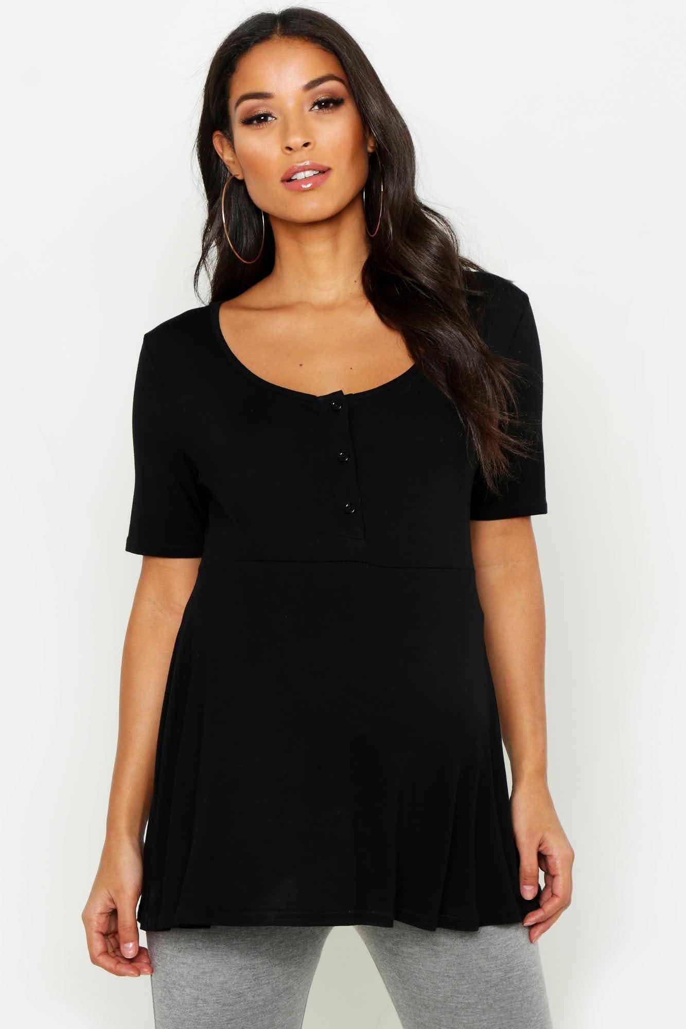 Boohoo Maternity Button Detail Smock Top in Black - Lyst