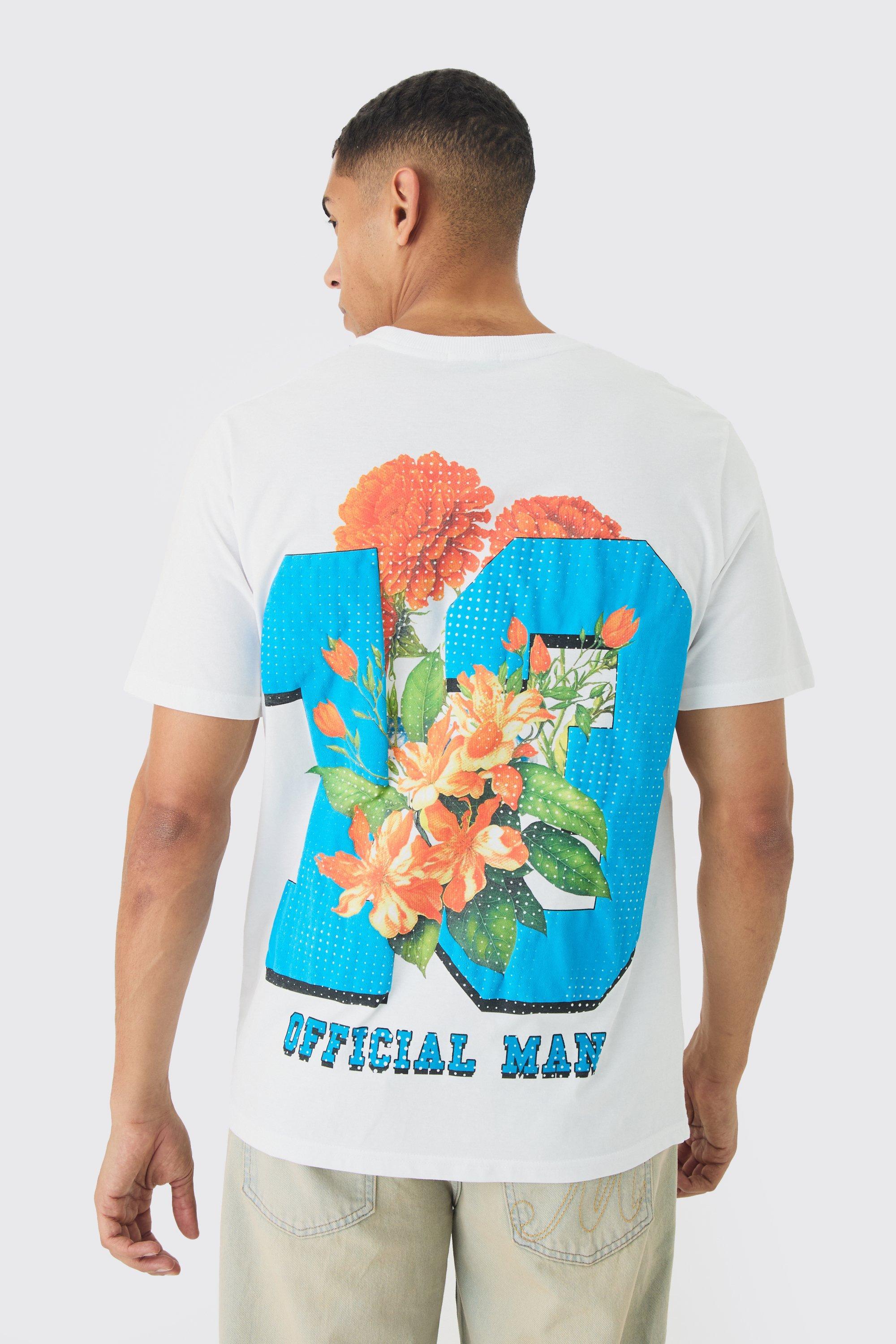 BoohooMAN Oversized Boxy Floral Varsity Print T-Shirt in Blue for Men | Lyst UK