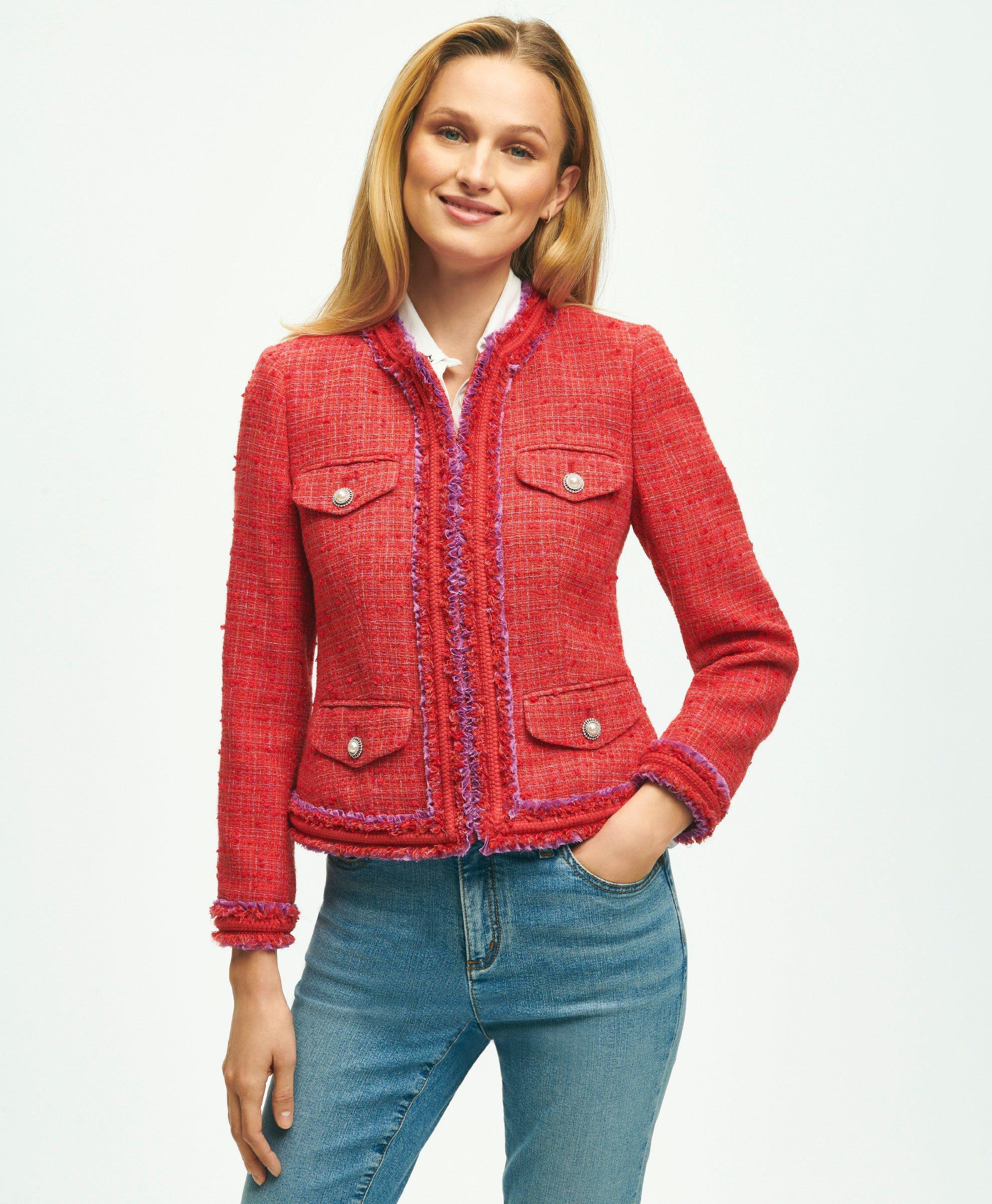Brooks Brothers Boucle Tweed Jacket in Red | Lyst