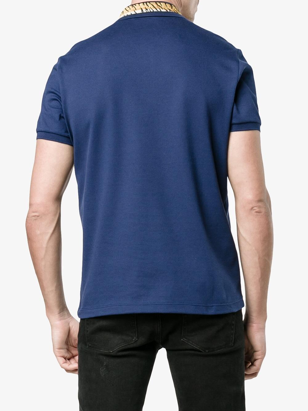 Gucci Tiger Embroidered Polo Shirt In Blue For Men Lyst