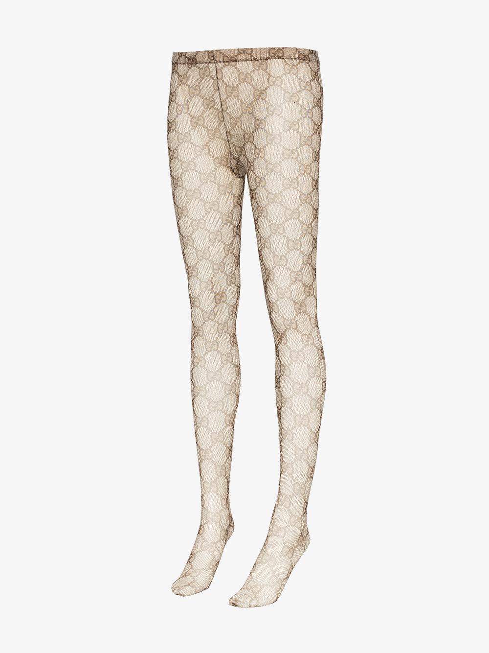 Gucci Synthetic Womens Brown Gg Pattern Tights - Lyst