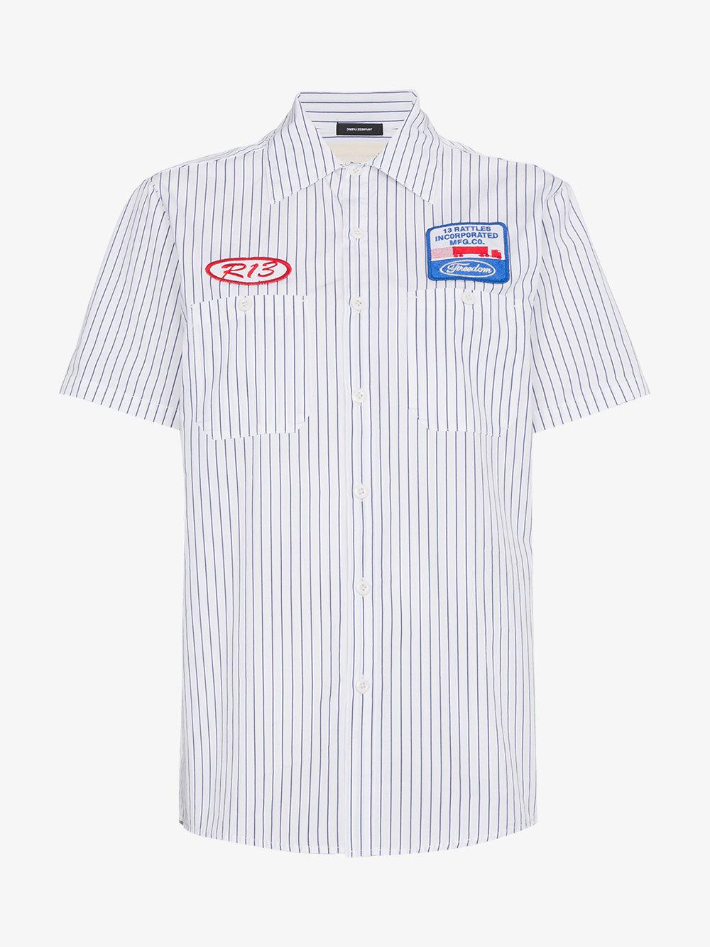 R13 Cotton Patch And Pinstripe Mechanic Shirt in White - Lyst