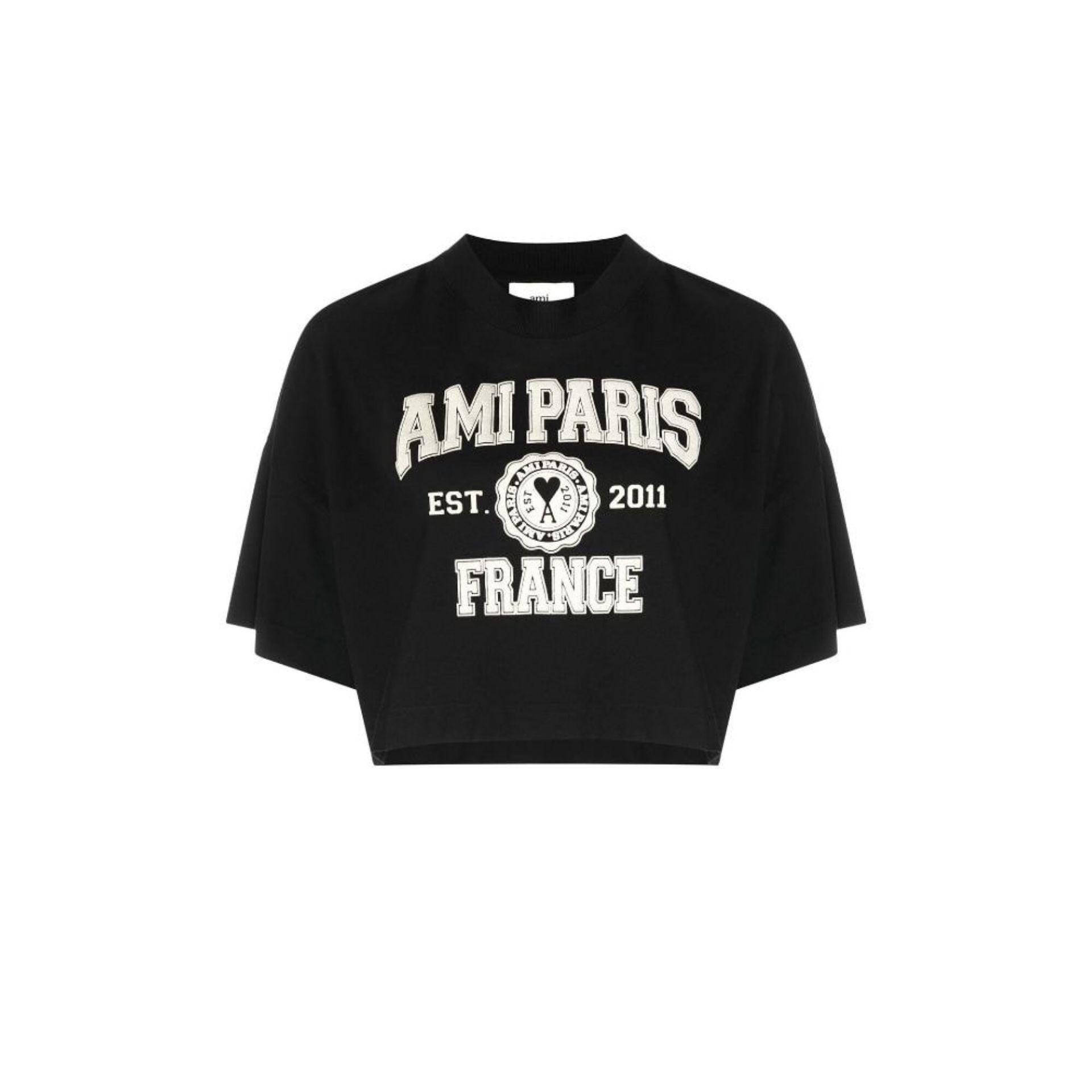 Ami Paris Logo-print Cropped T-shirt in Black | Lyst